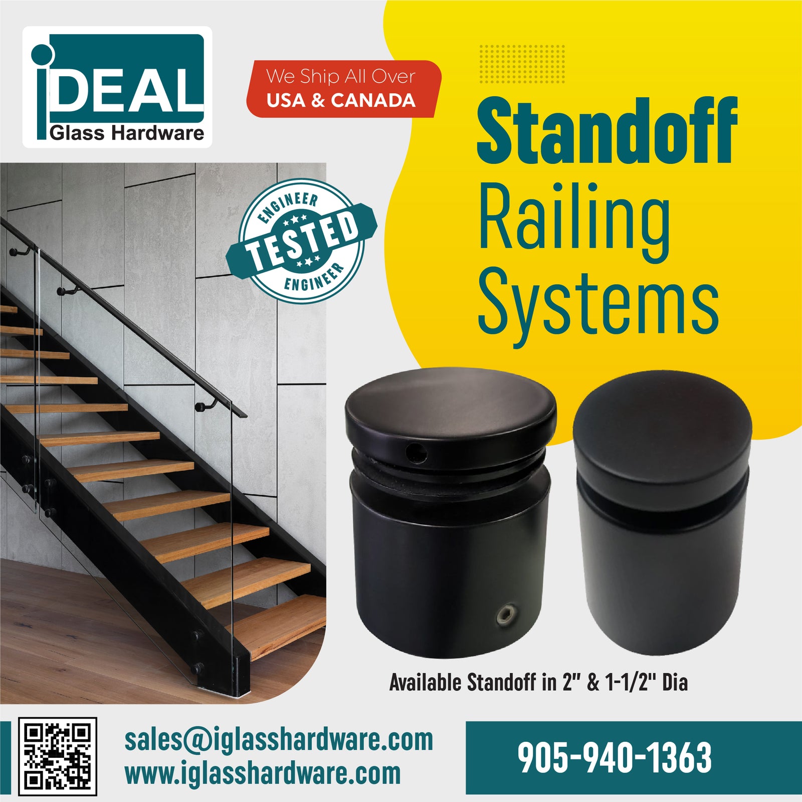 ISO2112CBL Black Stainless Standoff Base 2"Dia X 1-1/2"Base SS316